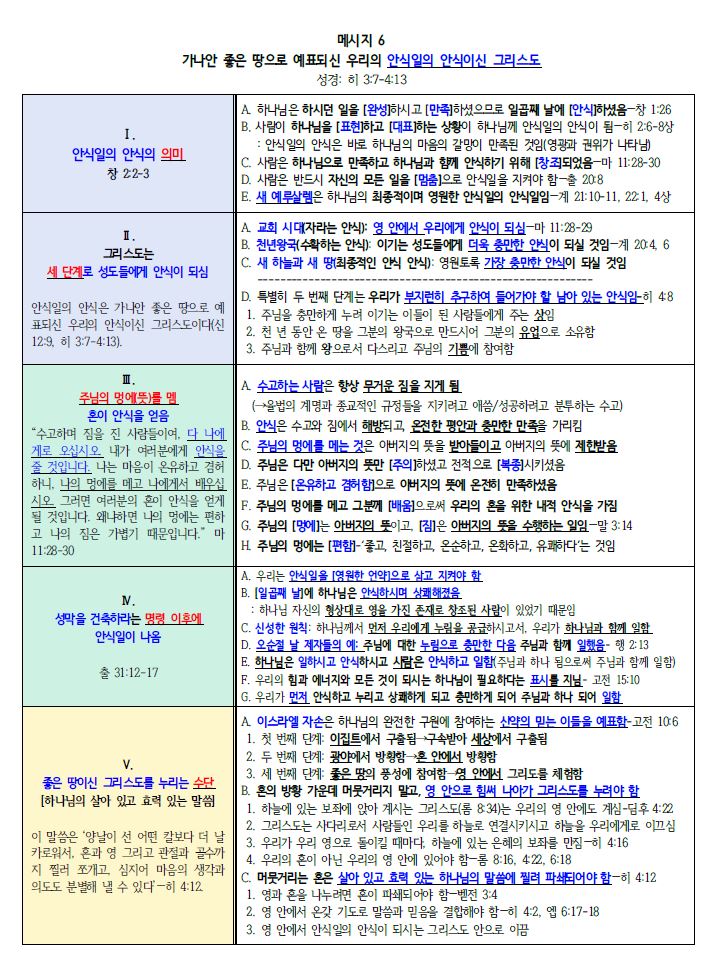 성경진리사역원(BTMK) | [2023년 겨울 훈련] M6 - 가나안 좋은 땅으로 예표되신 우리의 안식일의 안식이신 그리스도